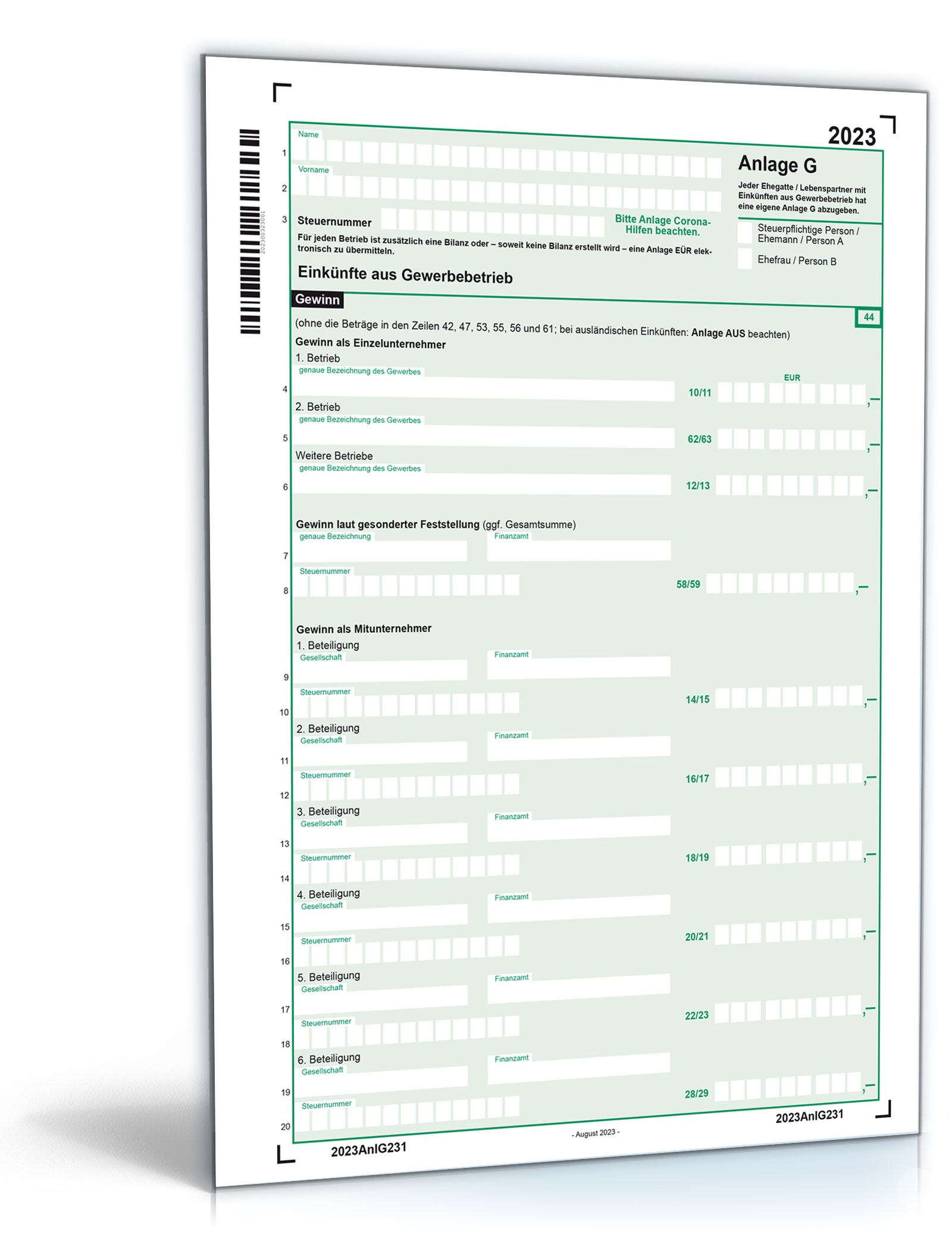 Anlage G 2023 | Steuerformular zum Download Anlage G 2023 | Steuerformular zum Download