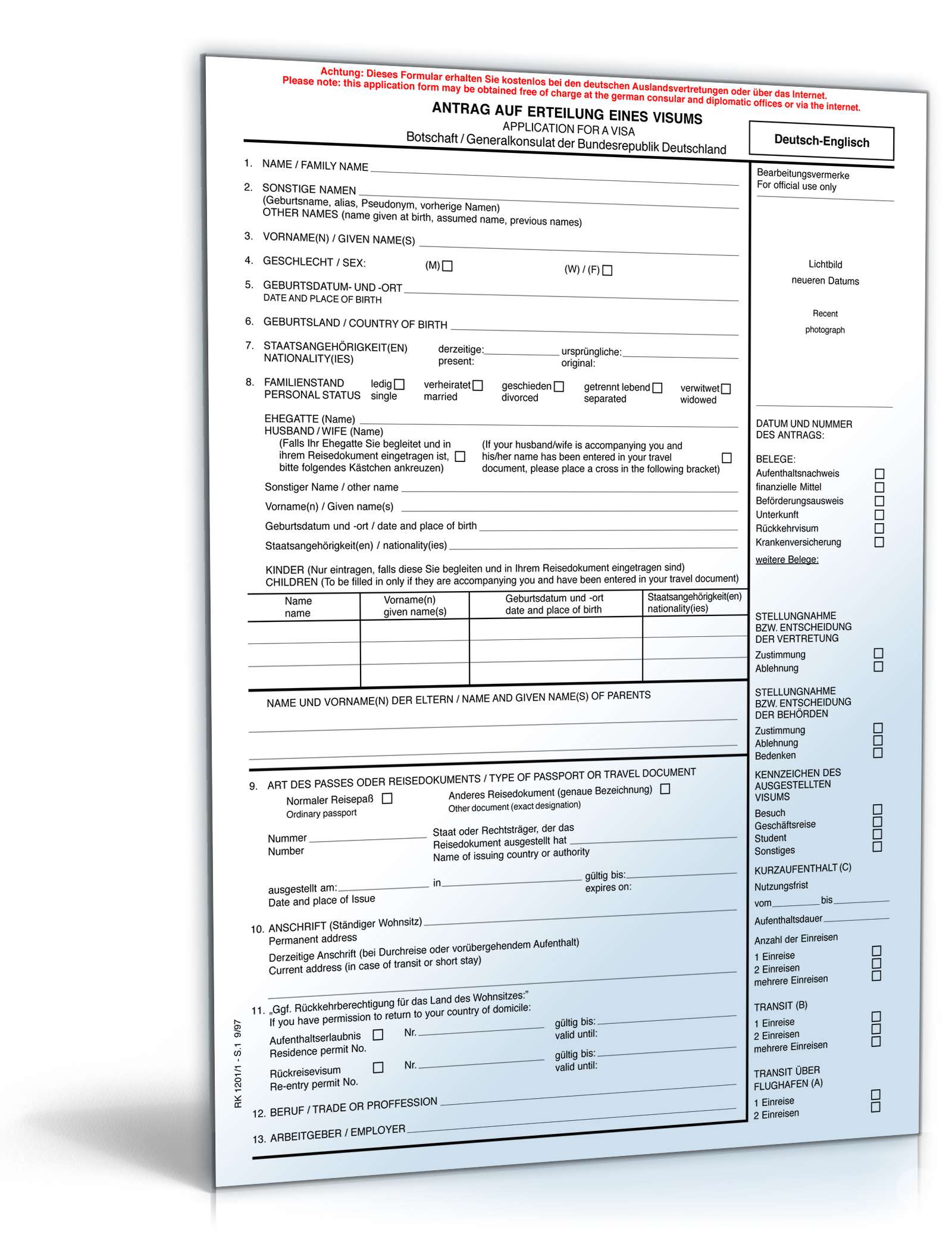 Erteilung eines Visums | Formular zum Download Erteilung eines Visums | Formular zum Download