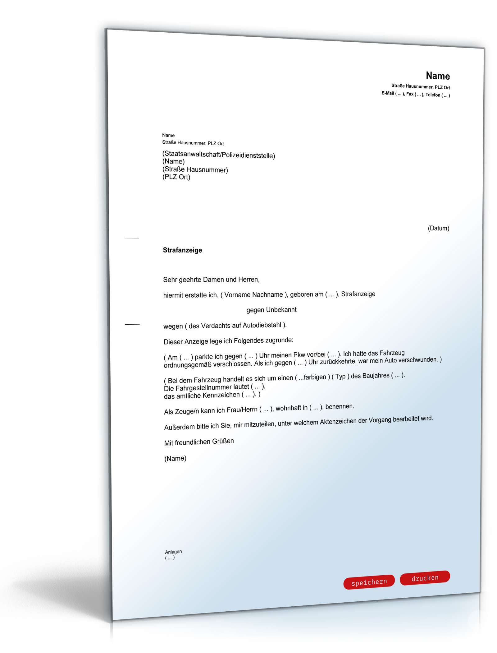 Schriftliche Anzeige Polizei Vorlage Schriftliche Anzeige Polizei Vorlage